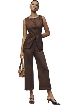 THE COLETTE COLLECTION BY MAEVE Crop Suede High-rise Wide-leg Pants - Bark