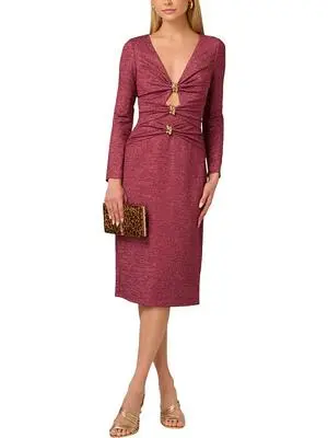 ADRIANNA BY ADRIANNA PAPELL Metallic Knit Midi Dress - Crimson Haze