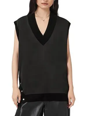 ALLSAINTS Bern Side Snap Top Black