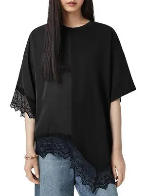 ALLSAINTS Lenny Lace Trim Tee - Black