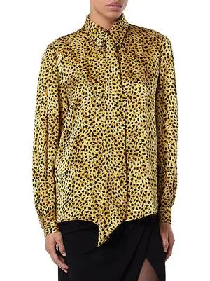 Versace Silk Cheetah Print Blouse - Neutral