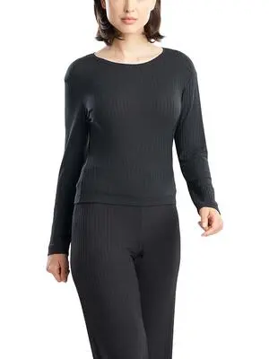 Natori Skye Rib Ease Long Sleeve Top - Black
