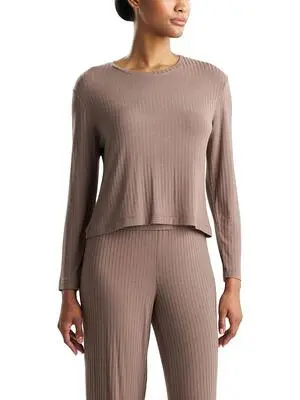 Natori Skye Rib Ease Long Sleeve Top Dark Taupe