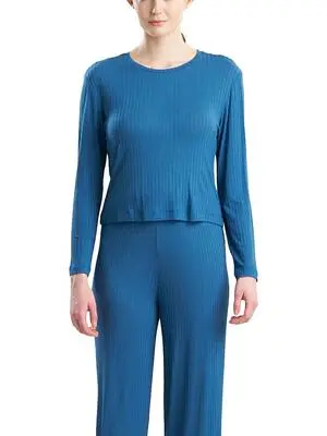 Natori Skye Rib Ease Long Sleeve Top Midnight Teal