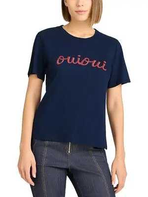 Cinq À Sept Script Oui Oui Tee - Navy/wineberry
