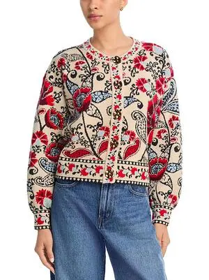 Farm Rio Floral Knit Cardigan - Francesca Sand