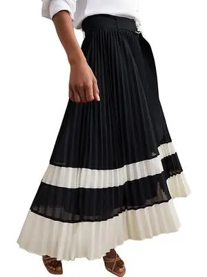 REISS Pleated Midi Skirt - Navy/ivory