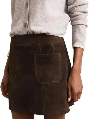 REISS Vida Mini Skirt - Chocolate