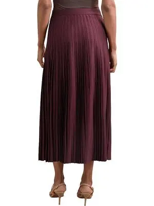REISS Savannah Pleated Midi Skirt - Burgundy
