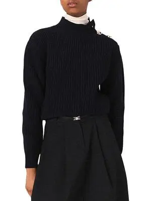 Maje Wool Roll Neck Sweater - Navy