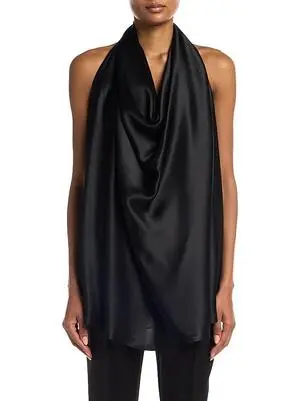 Wardrobe.NYC Silk Satin Halter Blouse - Black