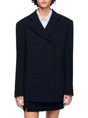 Sandro Double Breasted Suit Jacket - Black