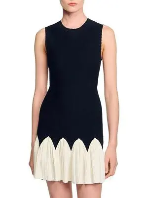 Sandro Two Tone Knit Mini Dress - Black/ Ecru