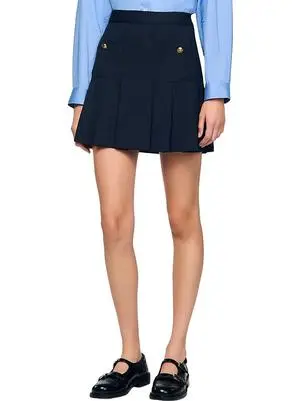 Sandro Pleated Mini Skirt - Navy Blue
