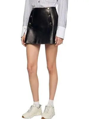 Sandro Leather Mini Skirt - Brown
