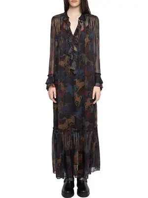 Zadig&Voltaire Ralicel Mousseline Horses Dress - Dark Chocolate