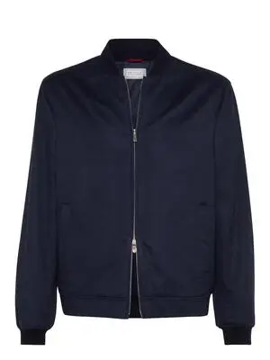 Brunello Cucinelli Cashmere Flannel Bomber Jacket - Avio Blue
