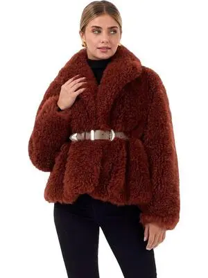 Gorski Genuine Shearling Jacket With Detachable Belt - Caramel
