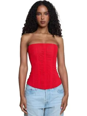 LEAU LEAU Muse Mesh Corset Top Red