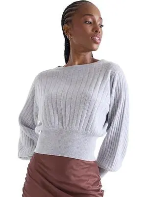 1982 Rosa Ribbed 100% Cashmere Sweater - Super Grey