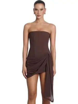 LEAU Mira Mesh Corset Mini Dress - Brown
