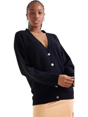 1982 Oceane Oversized 100% Cashmere Cardigan - Black