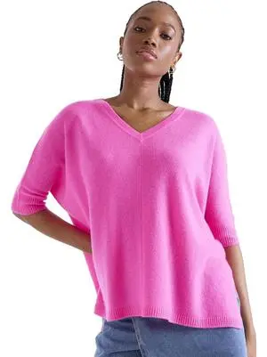 1982 Venetia Vee V-neck Cashmere Sweater - Hot Pink