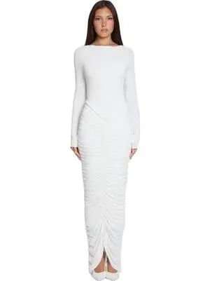 LEAU Rhea Ruche Maxi Dress - White