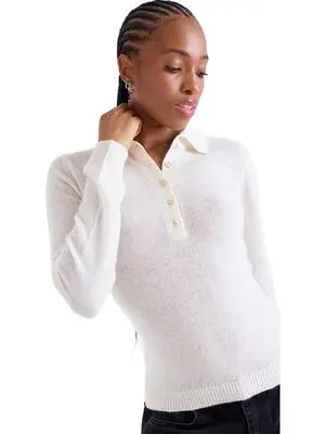 1982 Amaya Button 100% Cashmere Polo Top Natural White