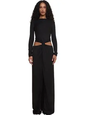 LEAU Jersey Knit Maxi Gown Black