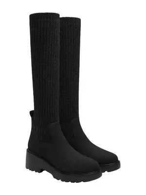 Vivaia Round-toe Knee-high Platform Wedge Boots - Black