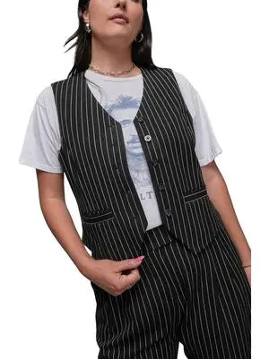 WILDFANG The Empower Pinstripe Vest - Black/stone
