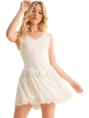 KNIT & LOUNGE Sleeveless Tulle Mini Dress - White