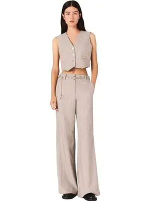 Maje Striped Rhinestone Suit Trousers - Light Grey