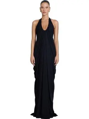 LEAU Cascade Draped Gown - Black