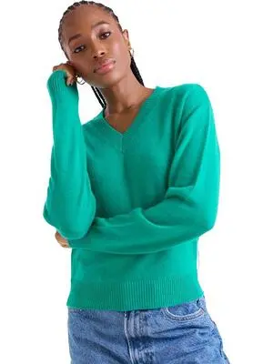 1982 100% Cashmere V-neck Sweater - Paris Green