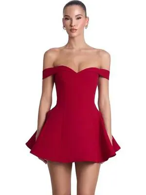 LEAU Babydoll Corset Mini Dress - Red