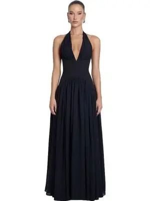 LEAU Contrast Corset Maxi Dress - Black