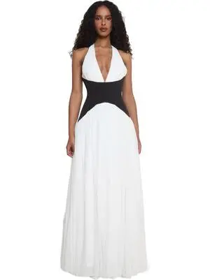 LEAU Contrast Corset Maxi Dress - White & Black