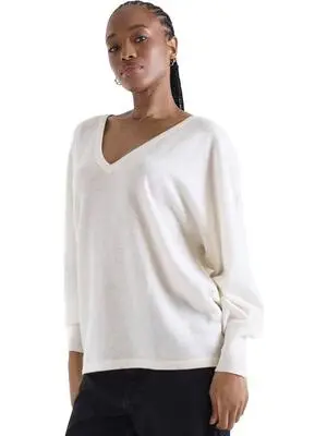 1982 Paros V-Neck Cashmere Sweater Natural White
