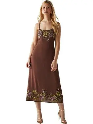 WAREHOUSE Embellished Strappy Sequin Midi Dress - Chocolate