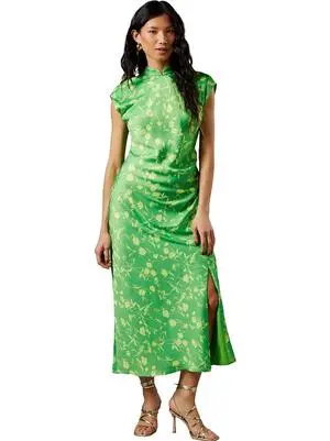 WAREHOUSE Crinkle Satin Button Side Midi Dress - Floral