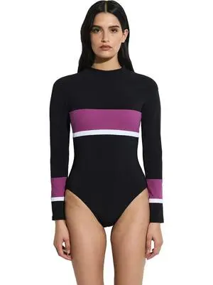 GOTTEX Aqua Chic Long Sleeve One Piece - Black-purple