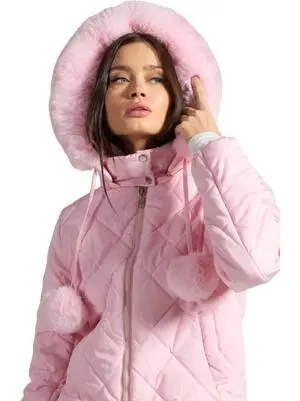 SPARKL Puffer Jacket With Faux-fur Lined Hood - Pink