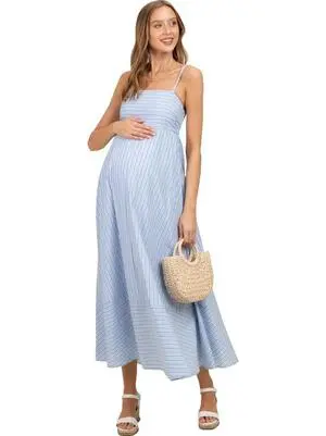 PINKBLUSH Spaghetti Strap Stripe Maxi Dress - Light Blue