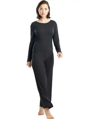 Natori Ribbed Long Sleeve Top - Black