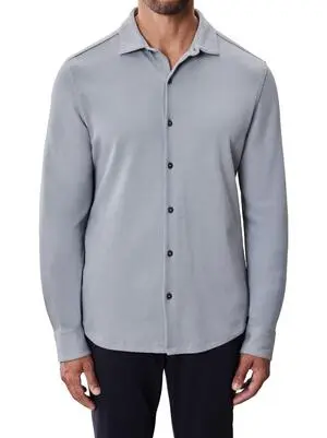 Robert Barakett Milo Knit Button-up Shirt Monument Grey