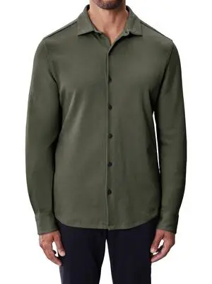 Robert Barakett Milo Knit Button-up Shirt Olive