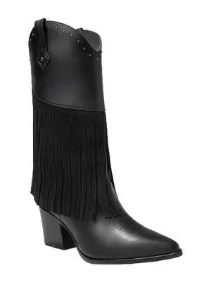 DANTE Leather Fringe Boots - Black