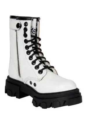 URBNKICKS Leather Combat Boots - White